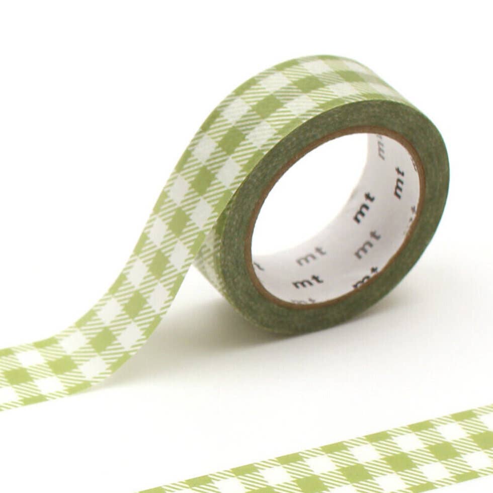 mt Washi Tape - Stripe Checkered Light Moss Green – mt. fo'rest